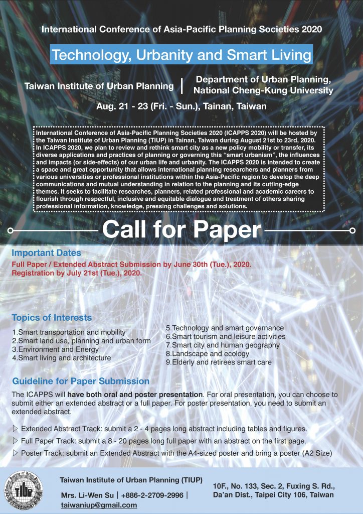 [2020 International Conference of Asia-Pacific Planning Societies Call ...